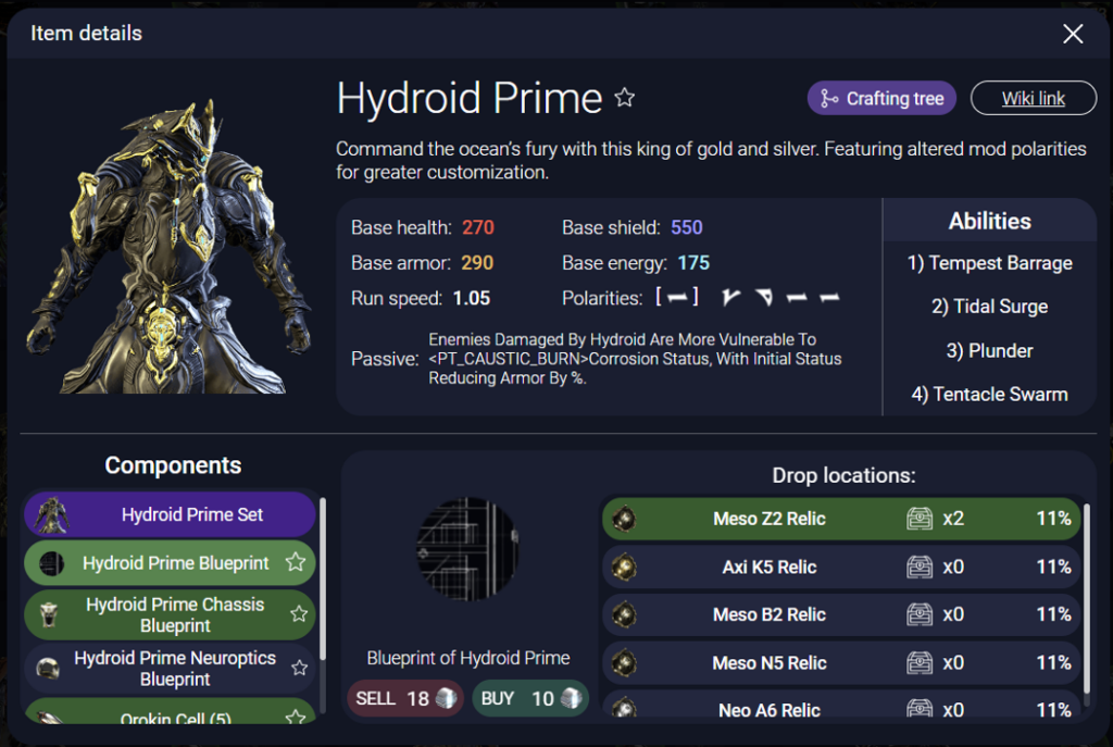 AlecaFrame - The most advanced WarFrame companion app